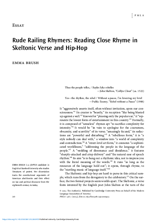 (PDF) Rude Railing Rhymers: Reading Close Rhyme in Skeltonic Verse and ...