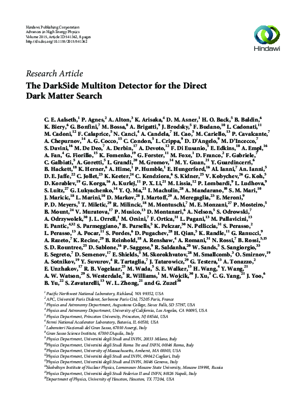 (PDF) The DarkSide Multiton Detector for the Direct Dark Matter Search