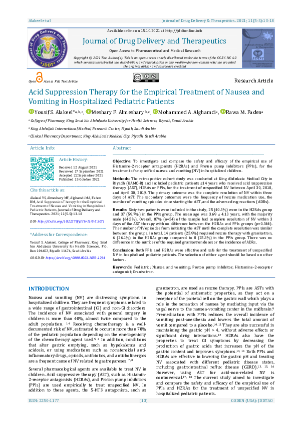 (PDF) Acid Suppression Therapy for the Empirical Treatment of Nausea ...