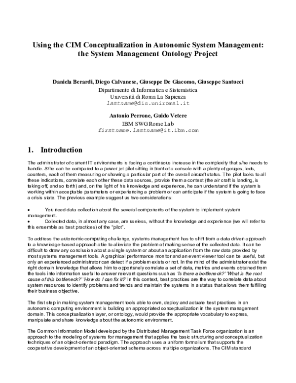 (PDF) Using the CIM Conceptualization in Autonomic System Management ...