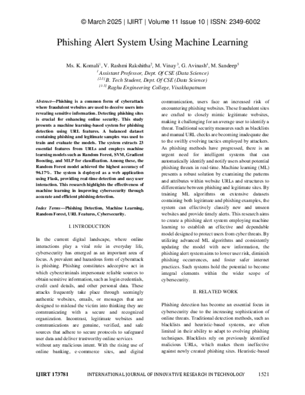 (PDF) Phishing Alert System Using Machine Learning