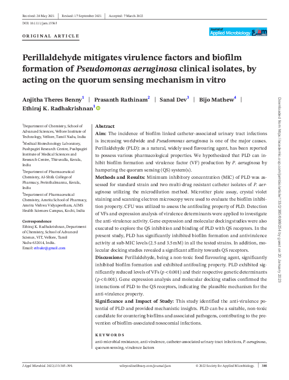 (PDF) Perillaldehyde mitigates virulence factors and biofilm formation ...