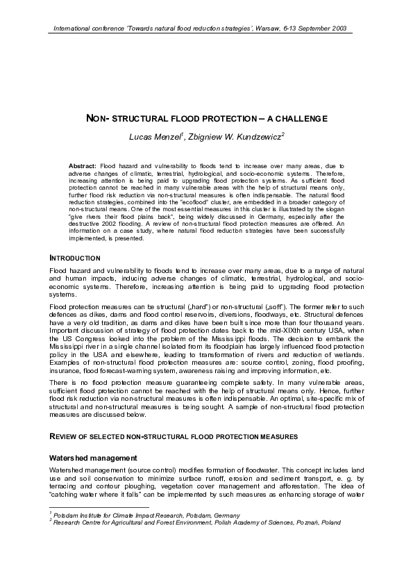 (PDF) Non Structural Flood Protection - a Challenge