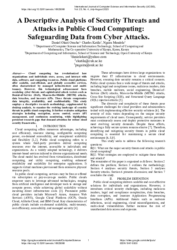 (PDF) A Descriptive Analysis of Security Threats and Attacks in Public Cloud Computing ...