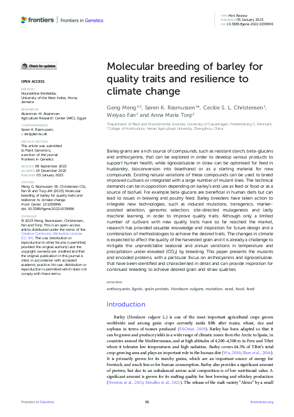 (PDF) Molecular breeding of barley for quality traits and resilience to ...