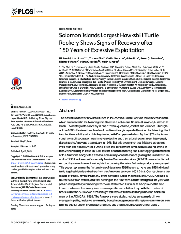 (PDF) Solomon Islands Largest Hawksbill Turtle Rookery Shows Signs of ...
