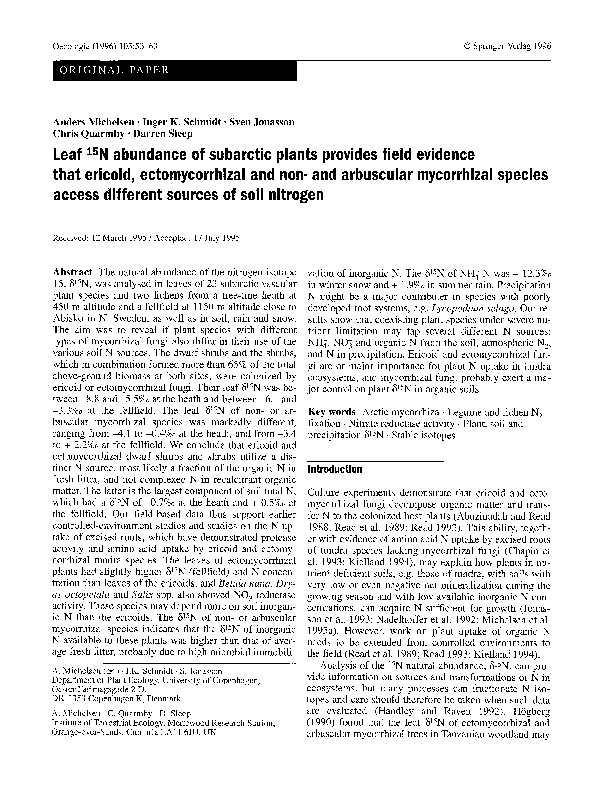 (PDF) Leaf 15N abundance of subarctic plants provides field evidence ...