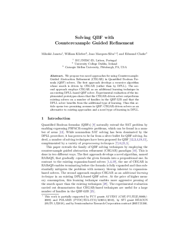 (PDF) Solving QBF with counterexample guided refinement
