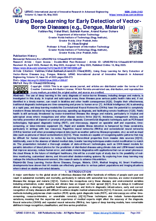 (PDF) Using Deep Learning for Early Detection of Vector-Borne Diseases (e.g., Dengue, Malaria