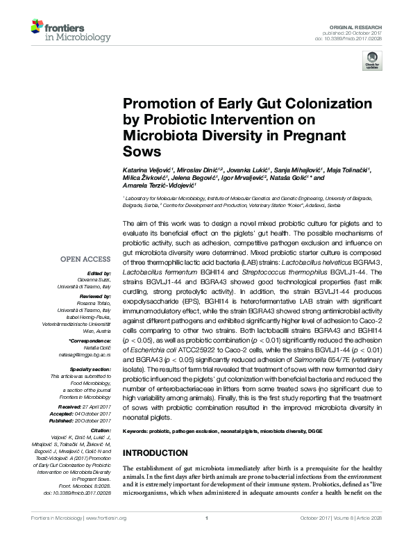 (PDF) Promotion of Early Gut Colonization by Probiotic Intervention on ...