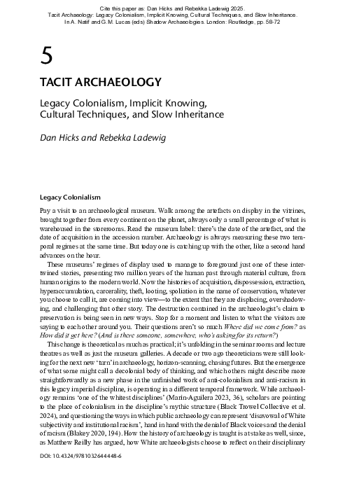 (PDF) Tacit Archaeology: Legacy Colonialism, Implicit Knowing, Cultural ...