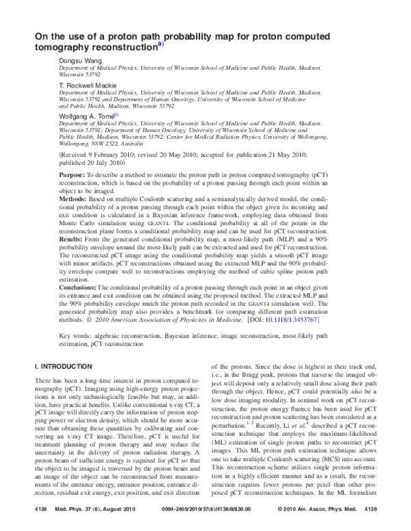 (PDF) On the use of a proton path probability map for proton computed ...