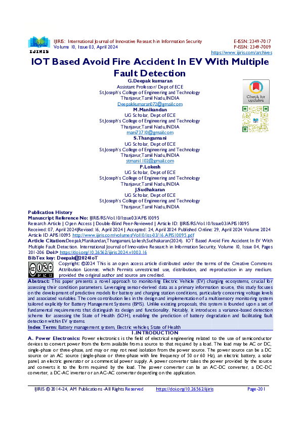 (PDF) IOT Based Avoid Fire Accident In EV With Multiple Fault Detection