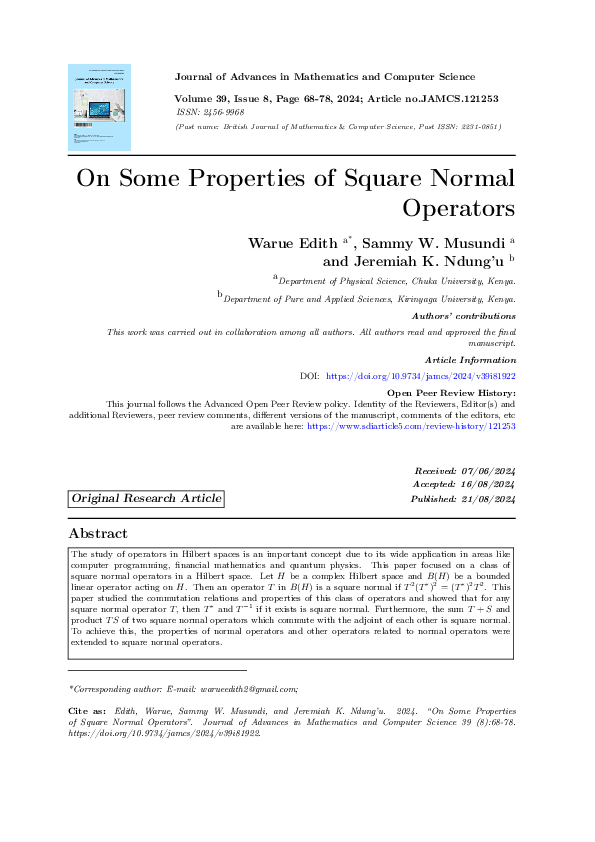 (PDF) On Some Properties of Square Normal Operators