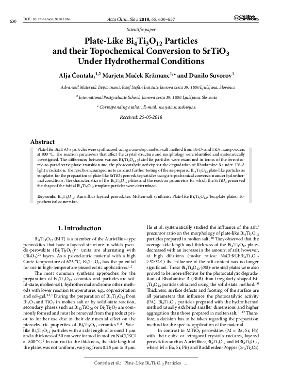 (PDF) Plate-Like Bi4Ti3O12 Particles and their Topochemical Conversion ...