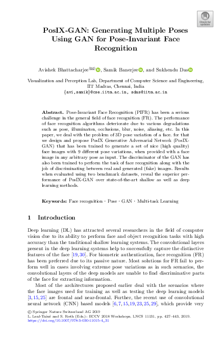 (PDF) PosIX-GAN: Generating Multiple Poses Using GAN for Pose-Invariant Face Recognition