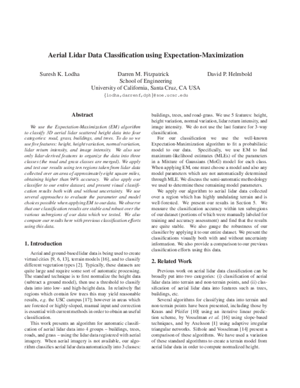 (PDF) Aerial lidar data classification using expectation-maximization
