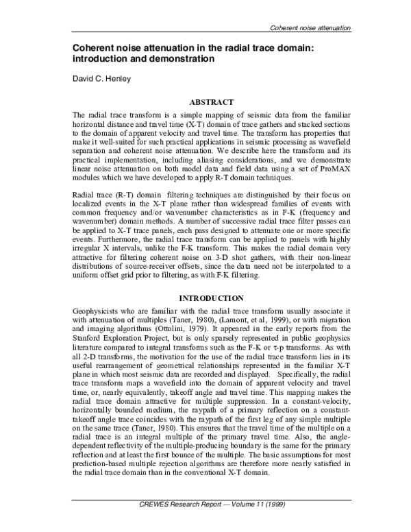 (PDF) Coherent noise attenuation in the radial trace domain