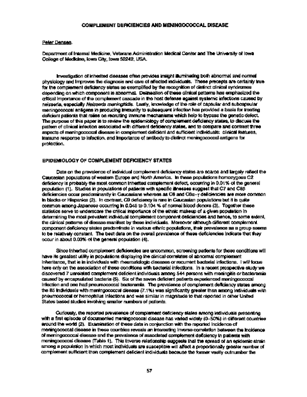(PDF) Complement Deficiencies and Meningococcal Disease