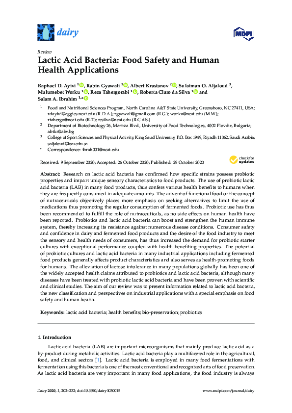 (PDF) Lactic Acid Bacteria: Food Safety and Human Health Applications