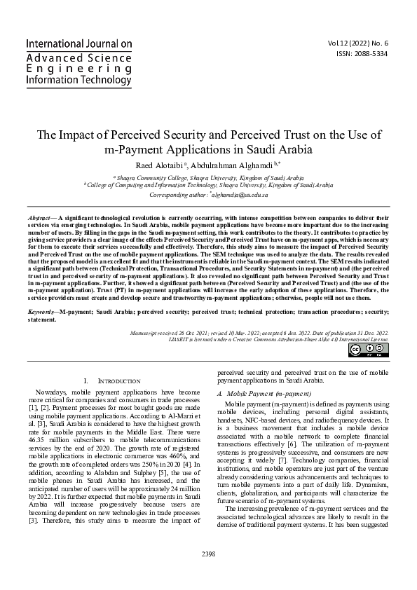 (PDF) The Impact of Perceived Security and Perceived Trust on the Use ...