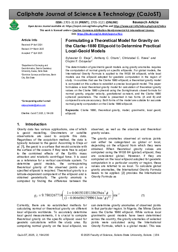 (PDF) Formulating a Theoretical Model for Gravity on the Clarke-1880 ...