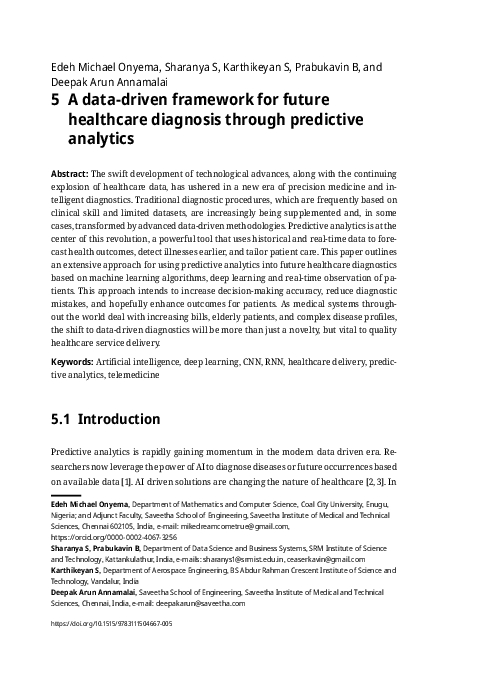 (PDF) A data-driven framework for future healthcare diagnosis through predictive analytics