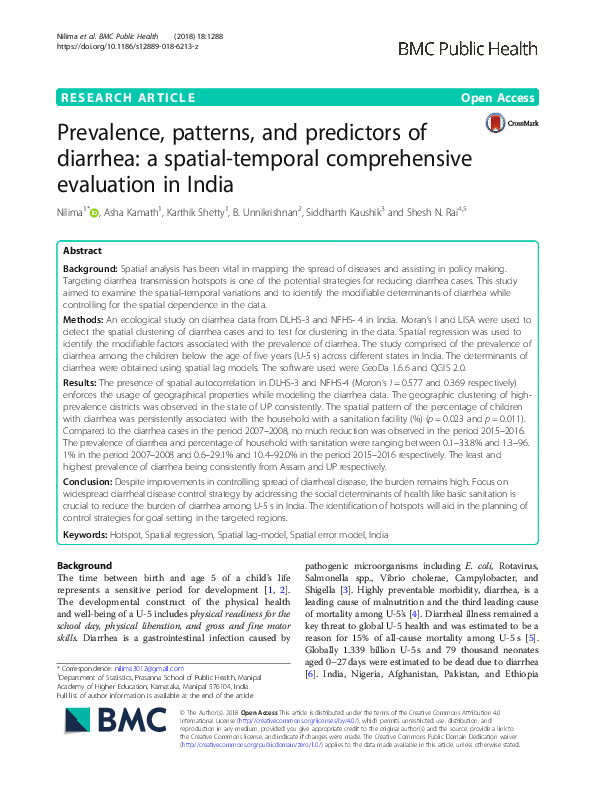 (PDF) Prevalence, patterns, and predictors of diarrhea: a spatial ...