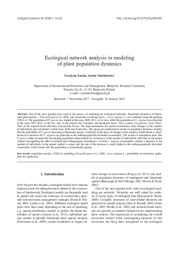 (PDF) Ecological network analysis in modeling of plant population dynamics