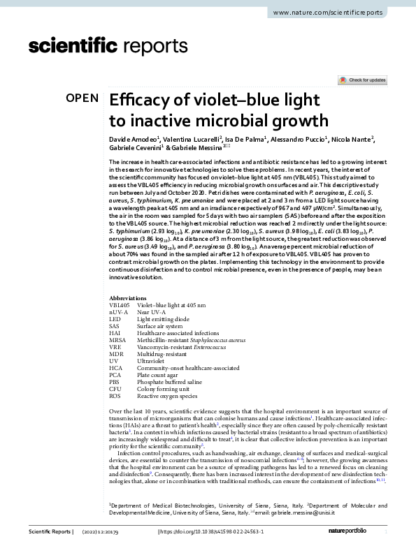 (PDF) Efficacy of violet–blue light to inactive microbial growth