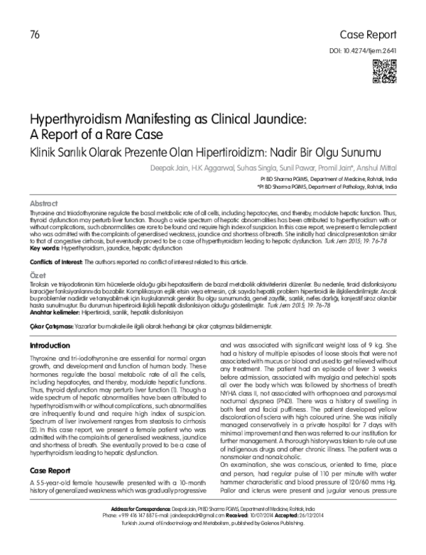 (PDF) Hyperthyroidism Manifesting as Clinical Jaundice: A Report of a ...