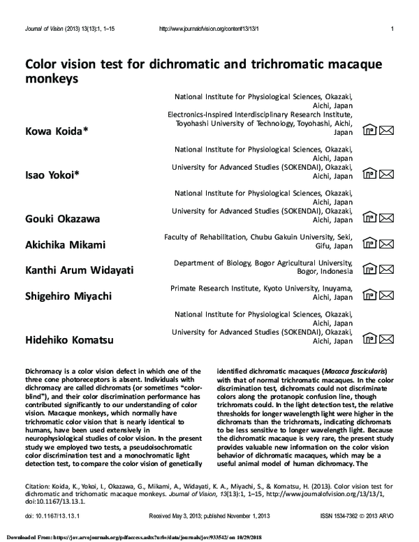 (PDF) Color vision test for dichromatic and trichromatic macaque monkeys
