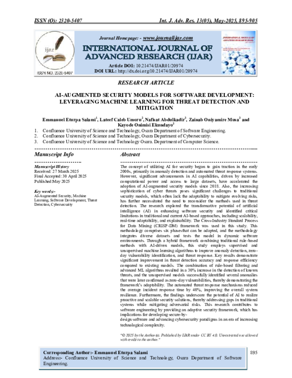 (PDF) AI-AUGMENTED SECURITY MODELS FOR SOFTWARE DEVELOPMENT: LEVERAGING MACHINE LEARNING FOR ...