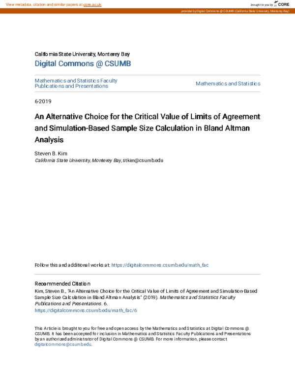 (PDF) An Alternative Choice for the Critical Value of Limits of Agreement and Simulation-Based ...