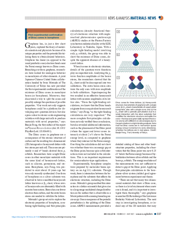 (PDF) First experimental confirmation of Dirac cones in borophene