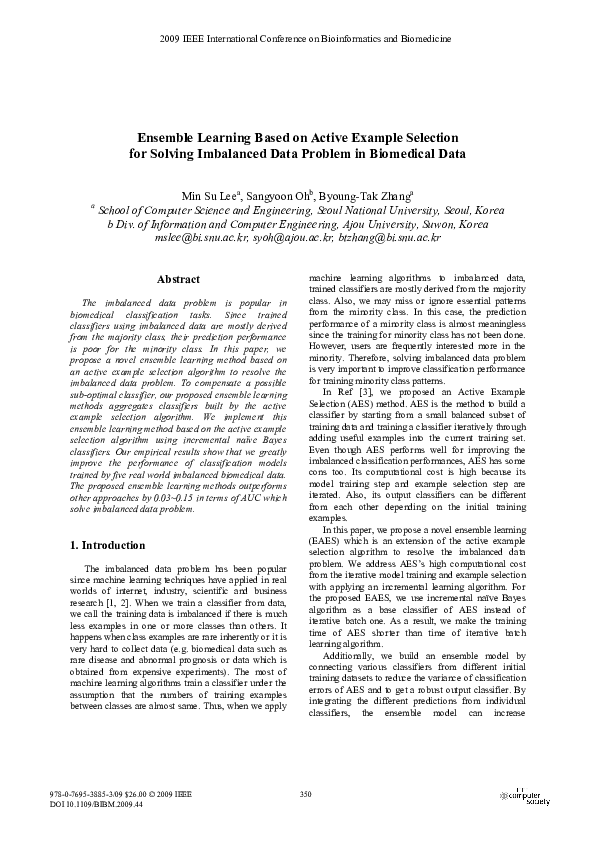 (PDF) Ensemble Learning Based on Active Example Selection for Solving Imbalanced Data Problem in ...