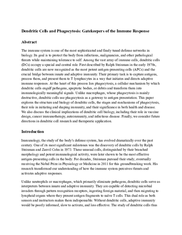 (PDF) Dendritic Cells and Phagocytosis: Gatekeepers of the Immune Response