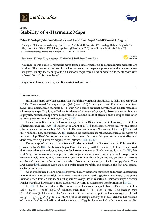 (PDF) Stability of λ-Harmonic Maps