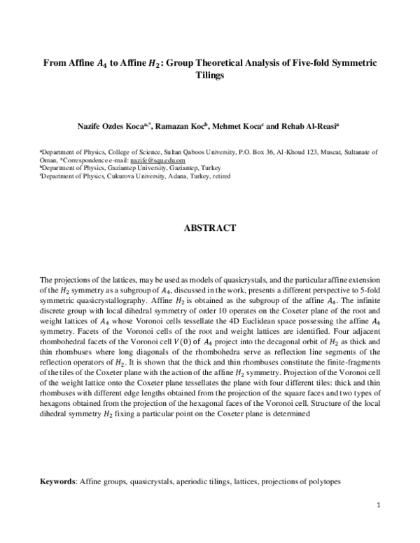 (PDF) From affine A 4 to affine H 2: group-theoretical analysis of ...