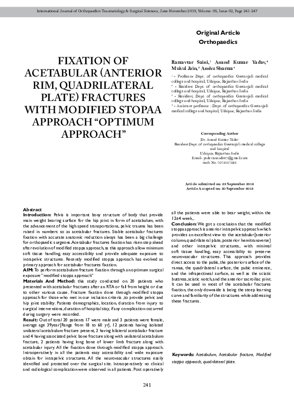 (PDF) Fixation of Acetabular (Anterior Rim, Quadrilateral Plate ...