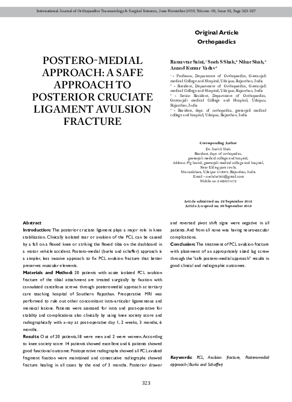 (PDF) Postero-Medial Approach: A Safe Approach to Posterior Cruciate ...