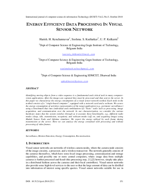 (PDF) Energy Efficient Data Processing in Visual Sensor Network