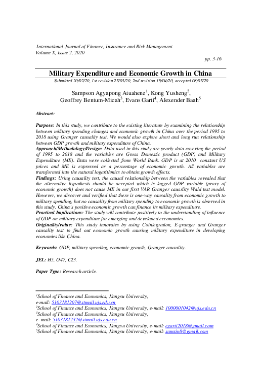 (PDF) Military Expenditure and Economic Growth in China