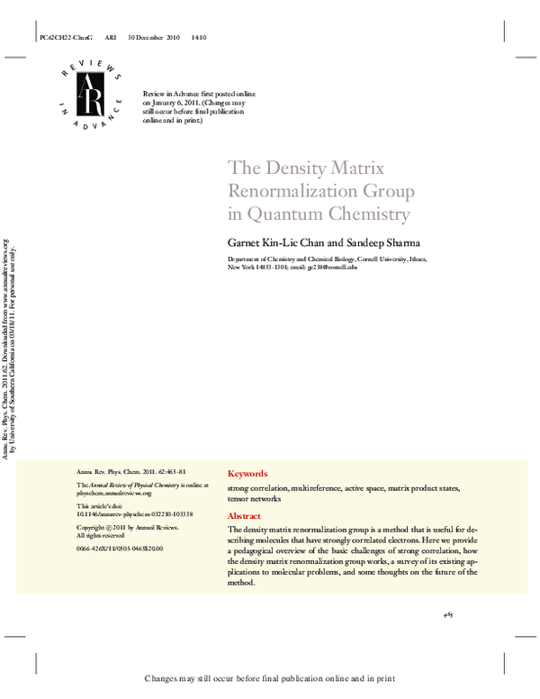(PDF) The Density Matrix Renormalization Group in Quantum Chemistry