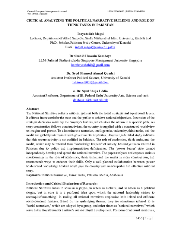 (PDF) CRITICAL ANALYZING THE POLITICAL NARRATIVE BUILDING AND ROLE OF ...