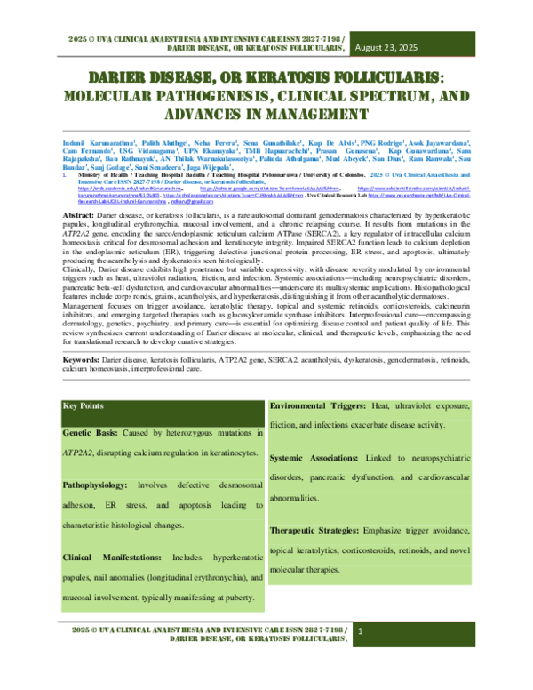 (PDF) Darier disease, or keratosis follicularis Pathogenesis, Clinical Spectrum, and Management