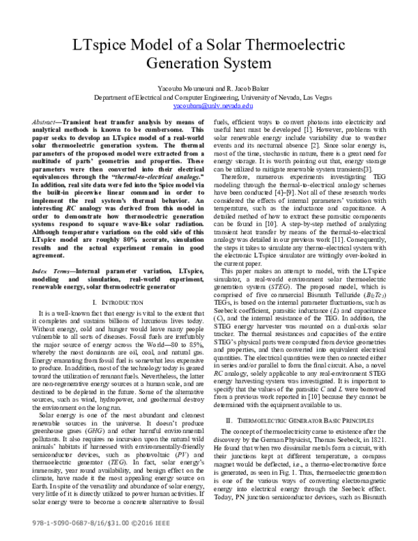 (PDF) LTspice model of a solar thermoelectric generation system