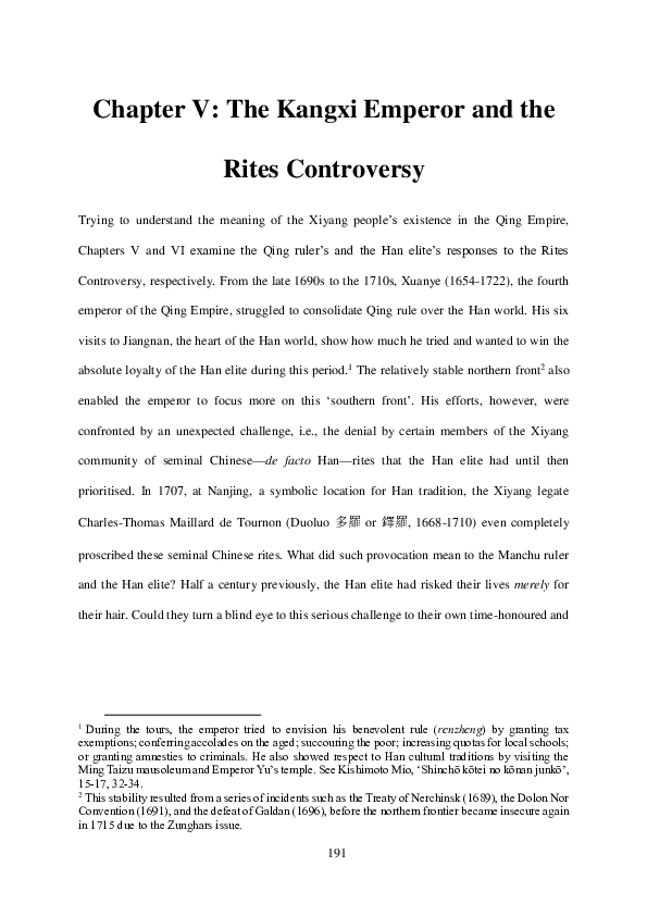 (PDF) Chapter V The Kangxi Emperor and the Rites Controversy
