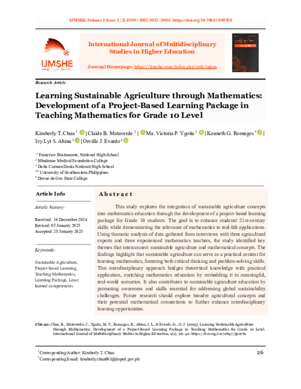 (PDF) Learning Sustainable Agriculture through Mathematics: Development ...