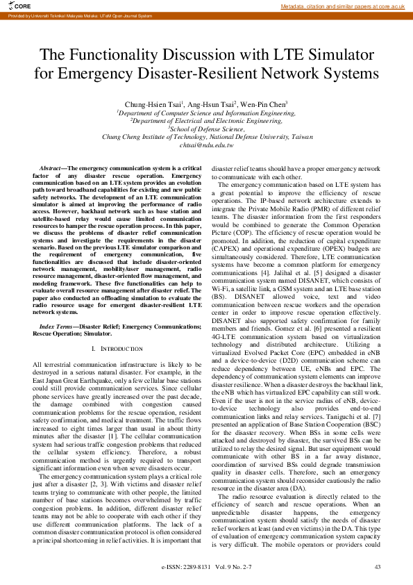 (PDF) The Functionality Discussion with LTE Simulator for Emergency Disaster-Resilient Network ...